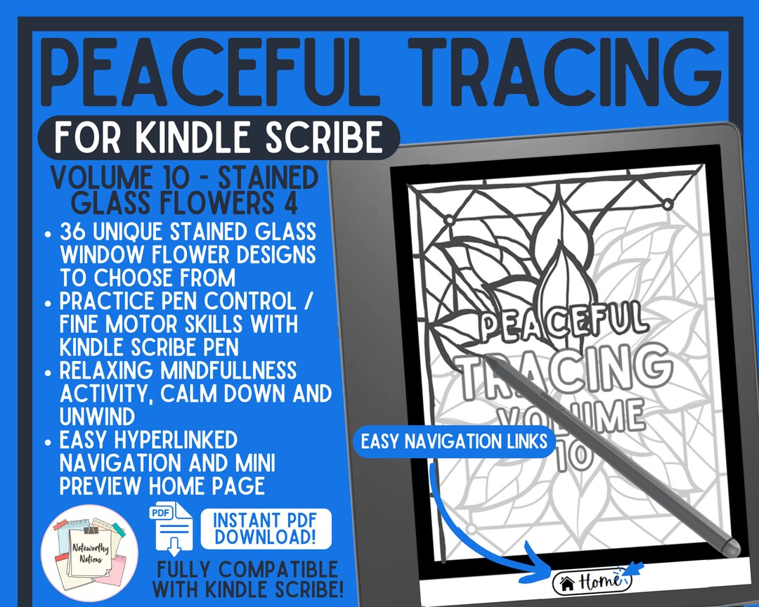 Kindle Scribe Peaceful Tracing Book Volume 10- Stained Glass Flowers 4 ...