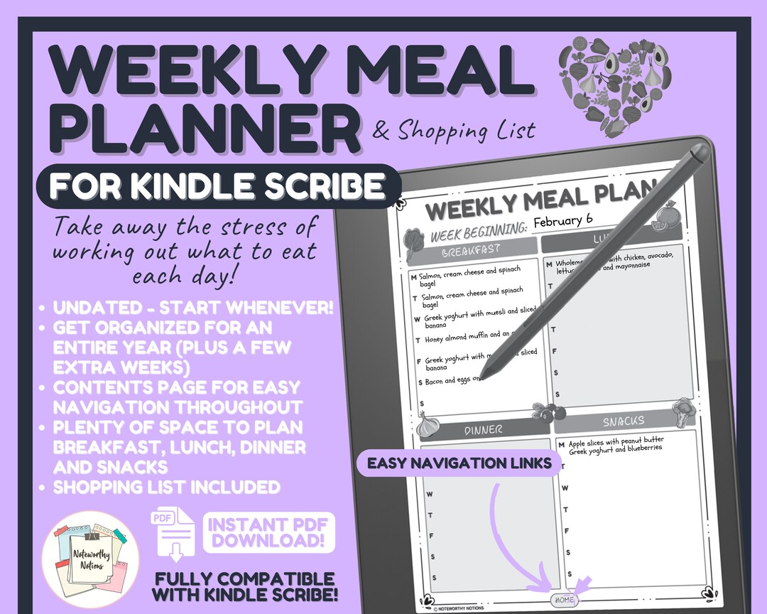 Kindle Scribe Weekly Meal Planner & Shopping List | Undated Meal ...