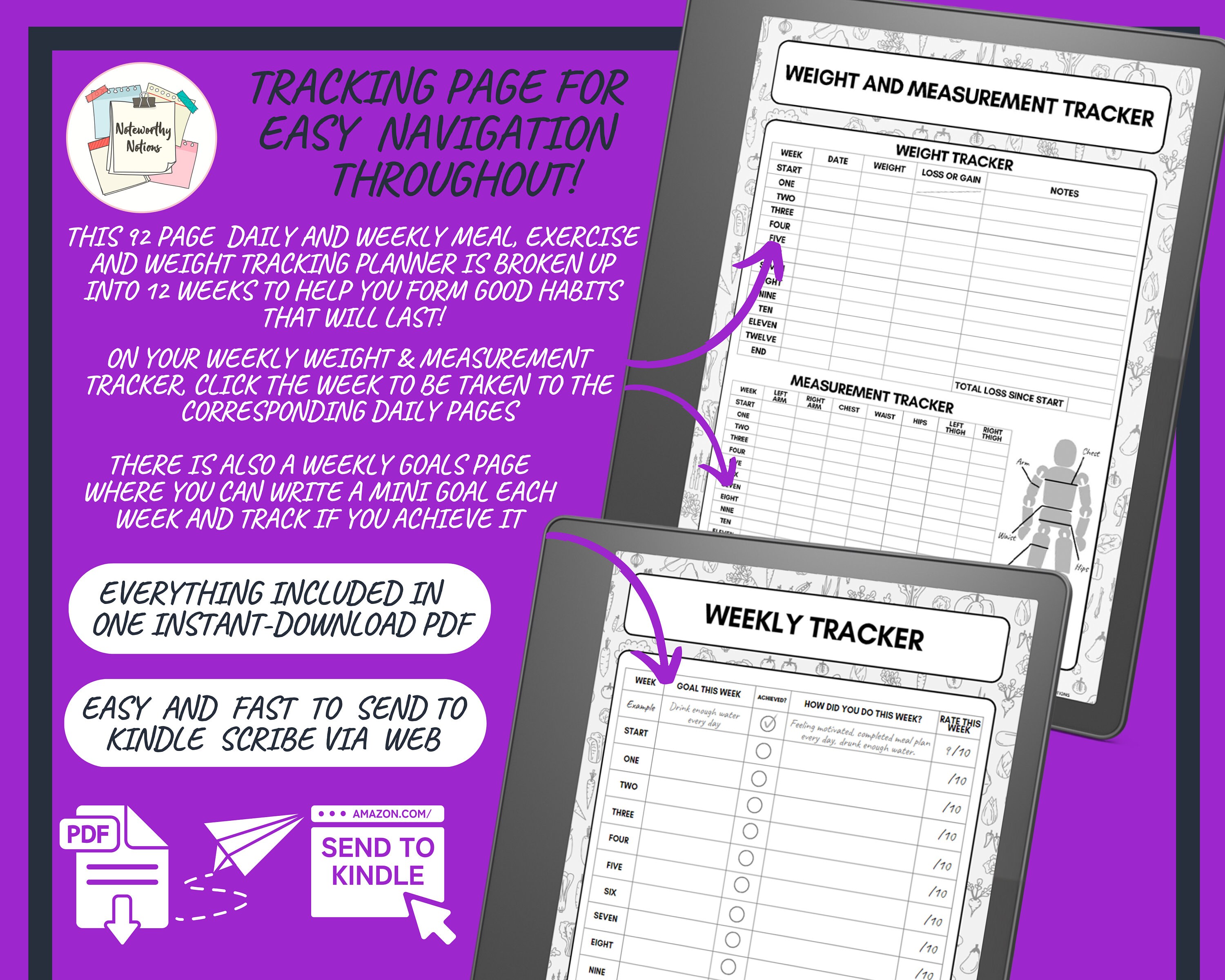 Kindle Scribe Daily Food & Exercise Journal Undated 3 Month Weight ...