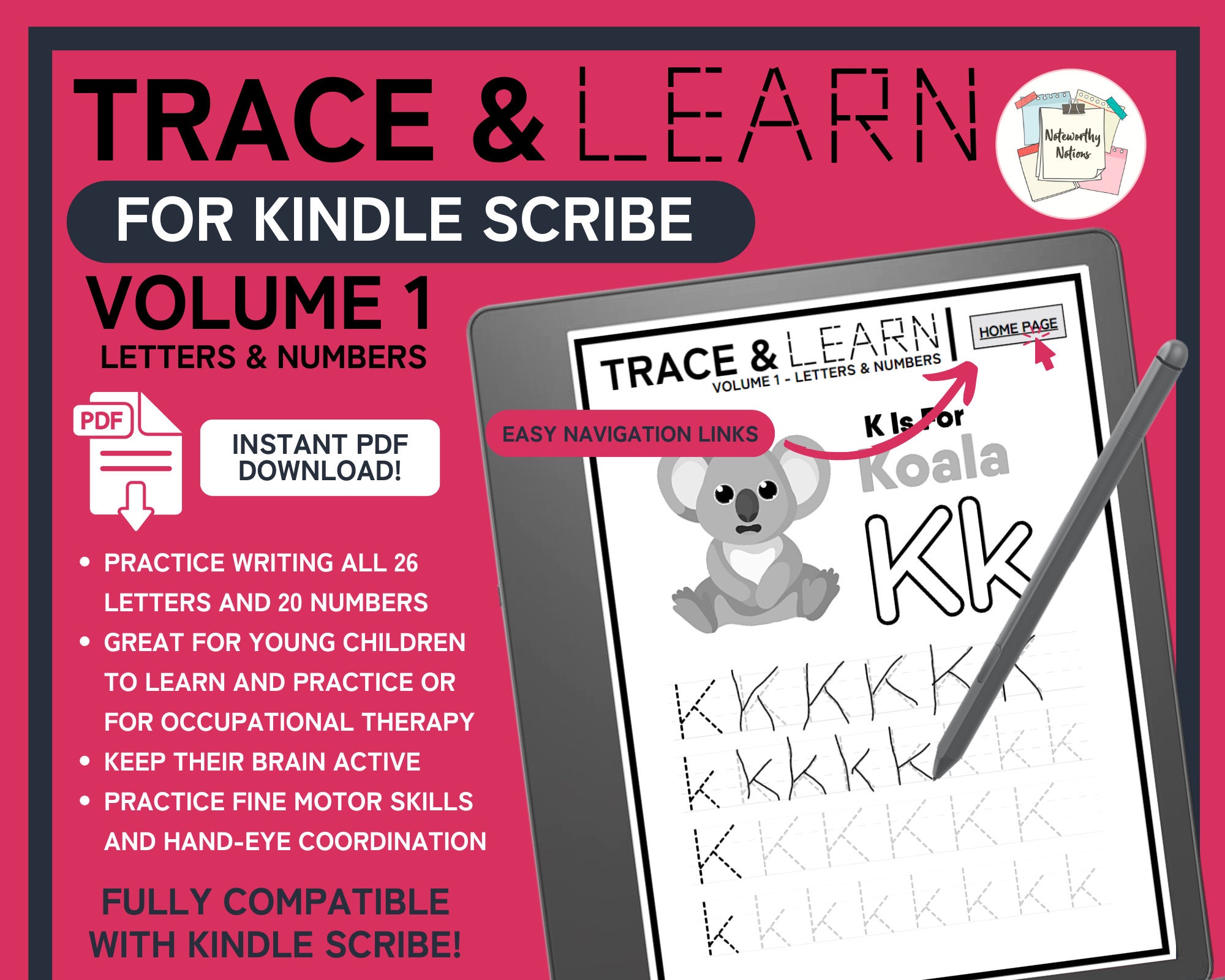 Kindle Scribe Trace and Learn Kids Book | Volume 1 - Letters & Numbers ...