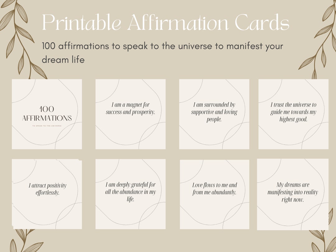 100 Affirmation Cards Printable, Affirmation Cards Digital, Vision ...