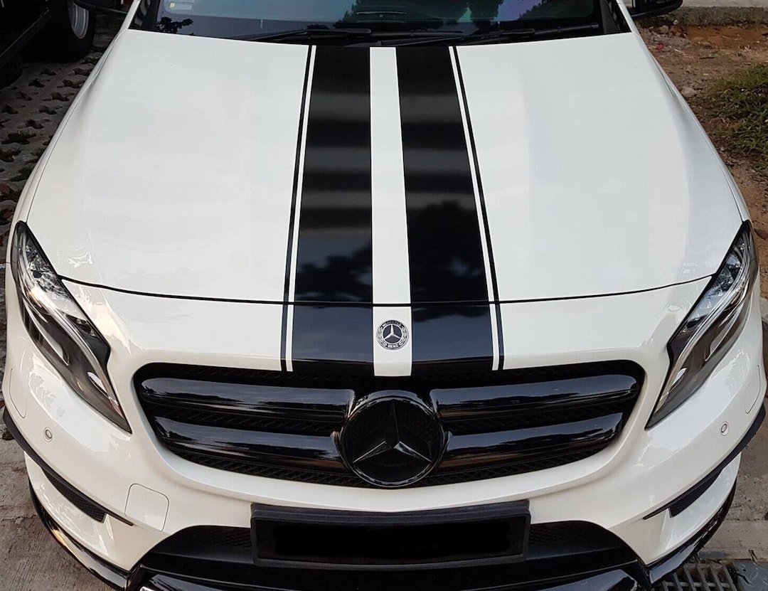 Mercedes Benz Car Bonnet Stripes Vinyl Decals Racing AMG Sport Stickers ...