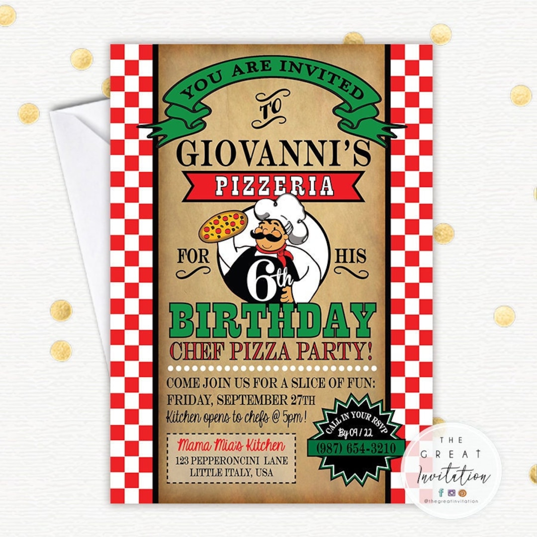 Little Chef Birthday Invite, Pizza Party Invite, Pizza Birthday ...