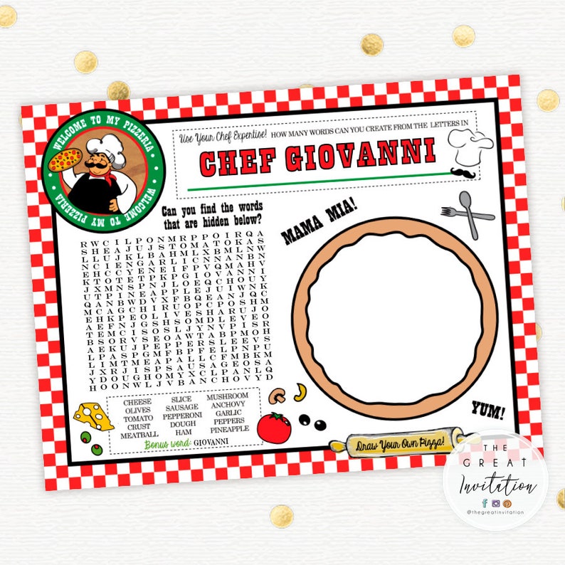 Chef Party Placemat / Our Little Chef Pizza Party / Chef Birthday ...
