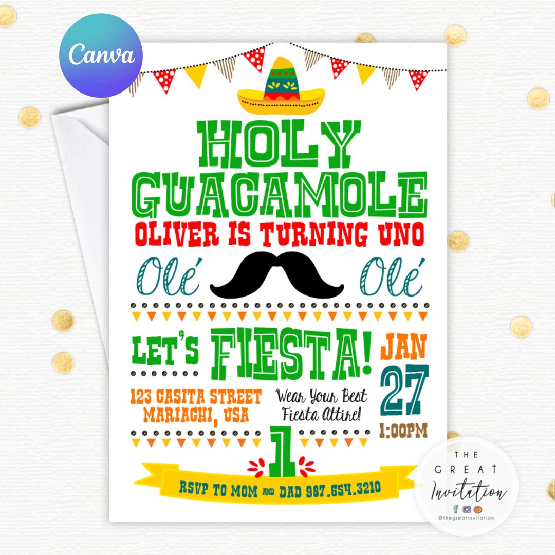Editable Holy Guacamole First Birthday Fiesta Invitation (digital ...