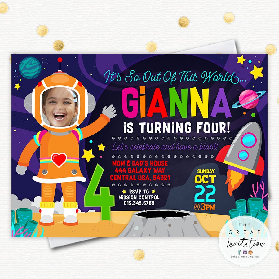 Space Astronaut Birthday Invite, Outer Space Birthday Invite, Space ...