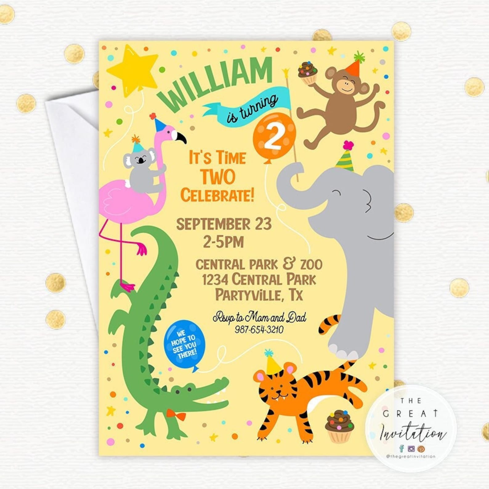 Wild Animal Birthday Invite, Turning TWO Invite, Animal Birthday Party ...