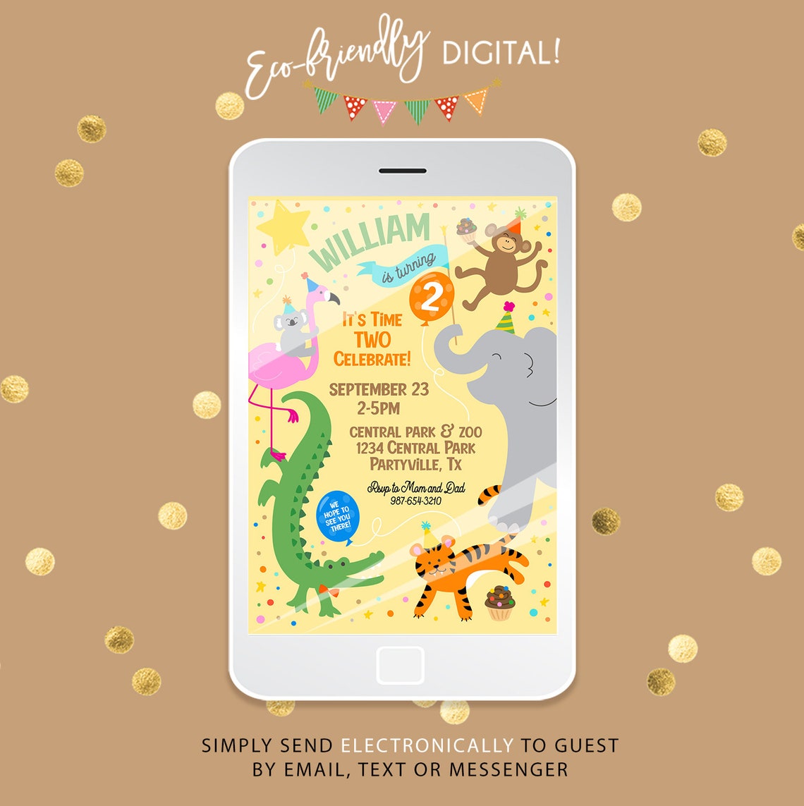Wild Animal Birthday Invite, Turning TWO Invite, Animal Birthday Party ...