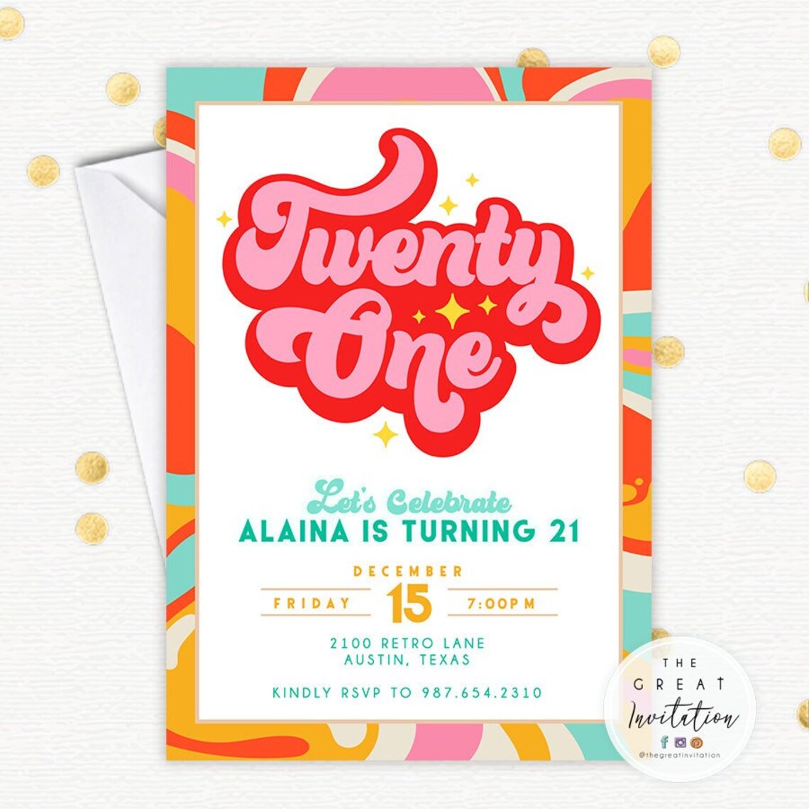 Groovy Party Invite, Retro Birthday Party, Groovy Hippie Invite, 21st ...