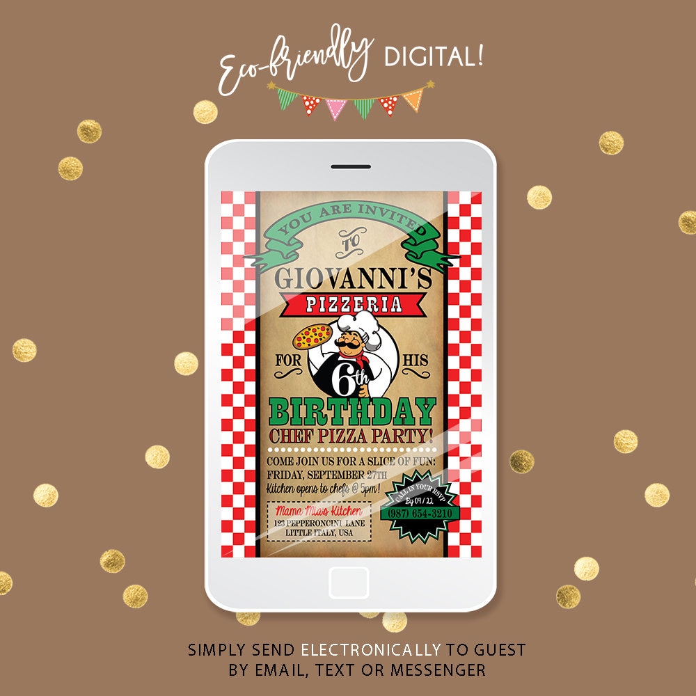 Little Chef Birthday Invite, Pizza Party Invite, Pizza Birthday ...