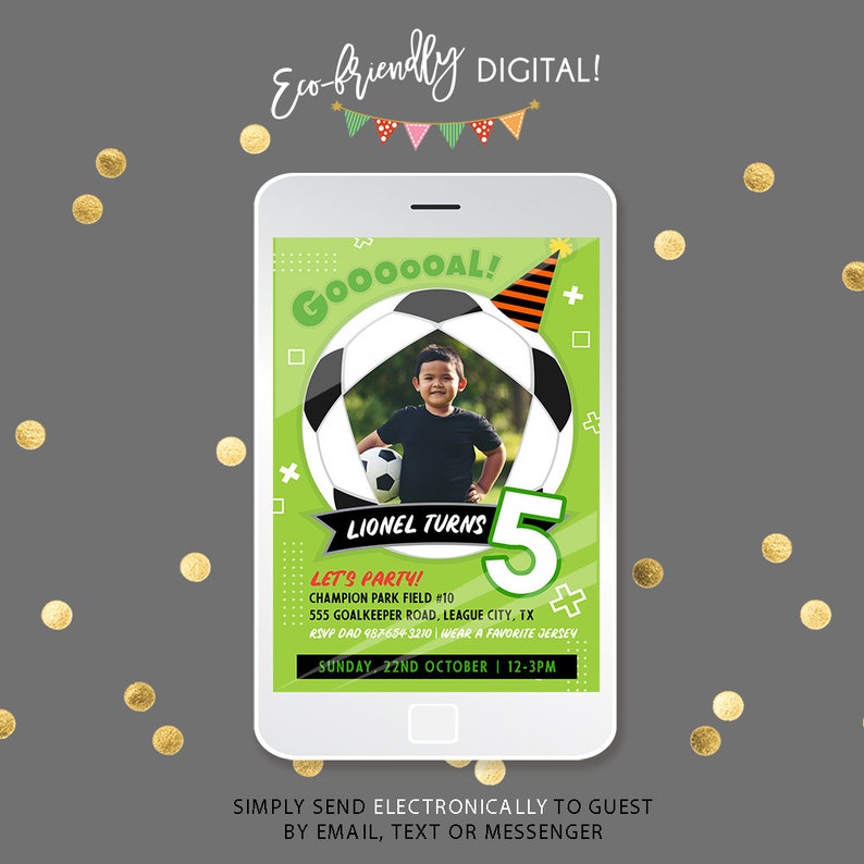 Soccer Party Invitation, Soccer Photo Invite, Soccer Ball Birthday ...