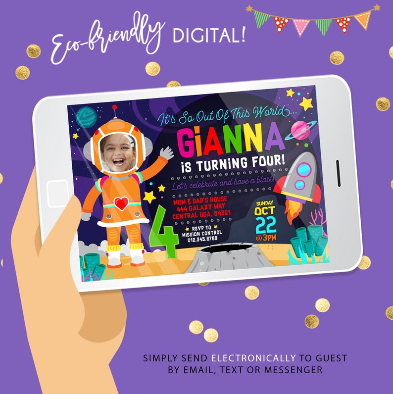 Space Astronaut Birthday Invite, Outer Space Birthday Invite, Space ...
