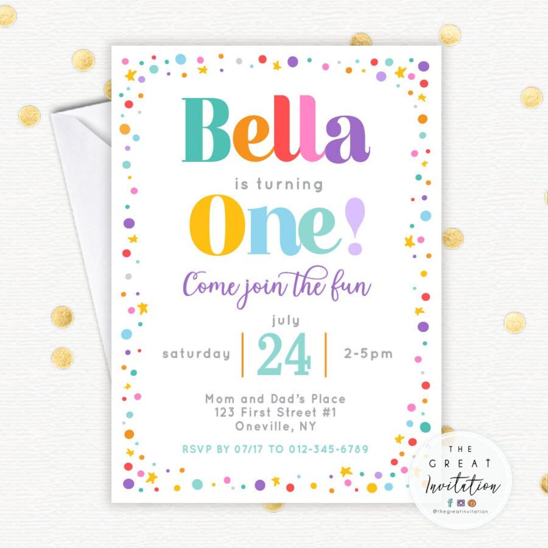 First Birthday Invite, Turning ONE Birthday Invite, First Birthday ...
