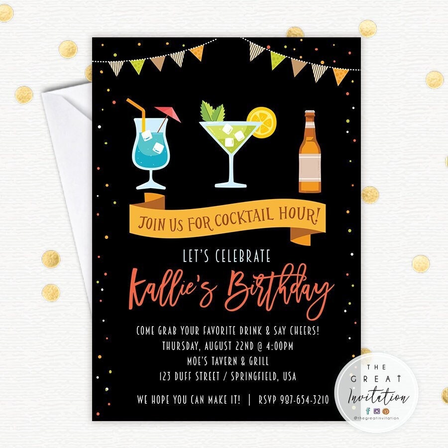 Cocktail Party Invite, Cocktail Hour Birthday Party, Pubstyle Invite ...