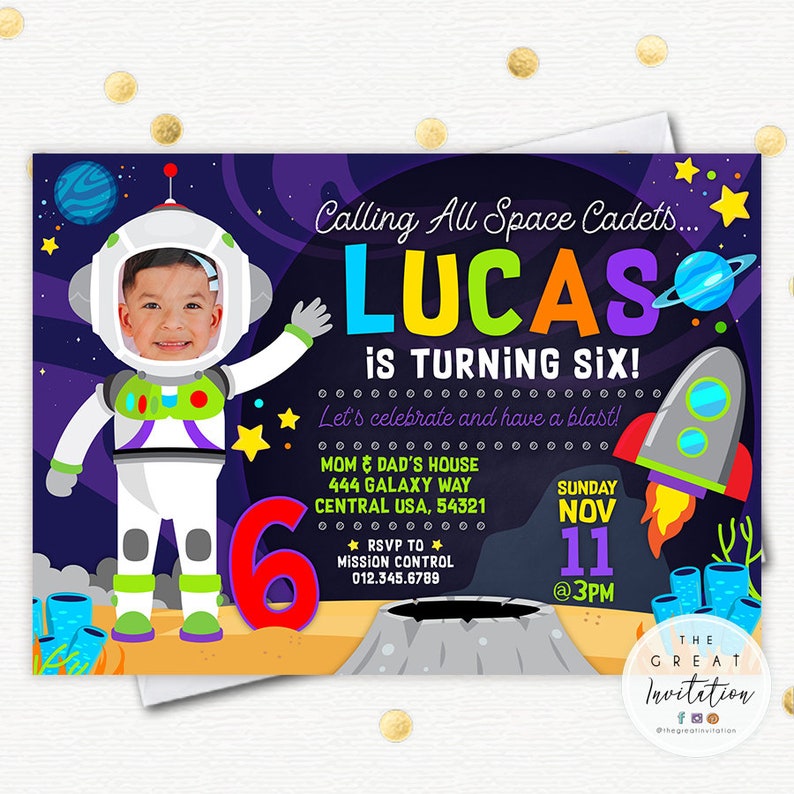 Space Astronaut Birthday Invite, Outer Space Birthday Invite, Space ...