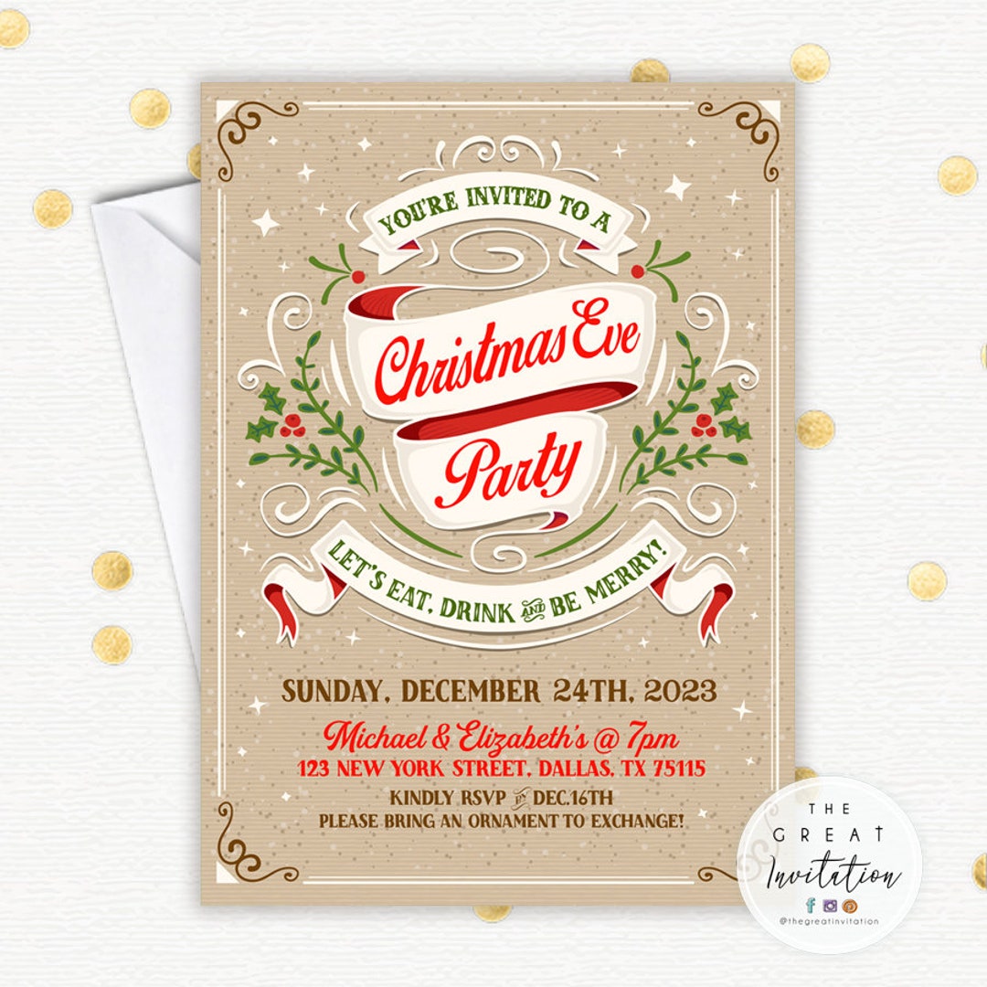 Christmas Eve Invite, Holiday Party Invite, Christmas Eve Invitation ...