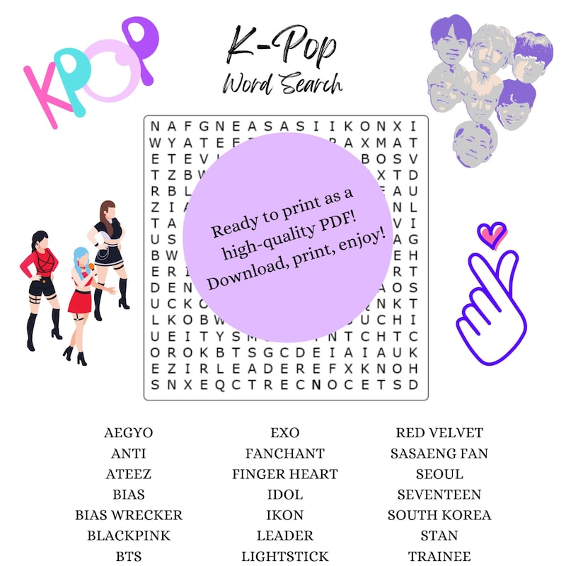 Kpop Word Search - Etsy