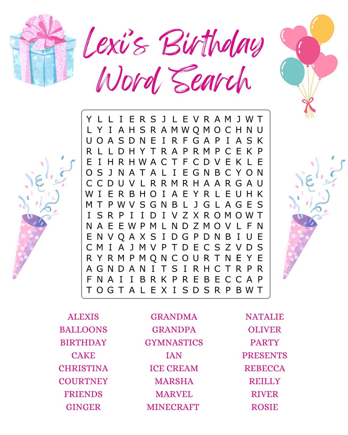 Custom Personalized Word Search Puzzle for Parties, Wedding Showers ...