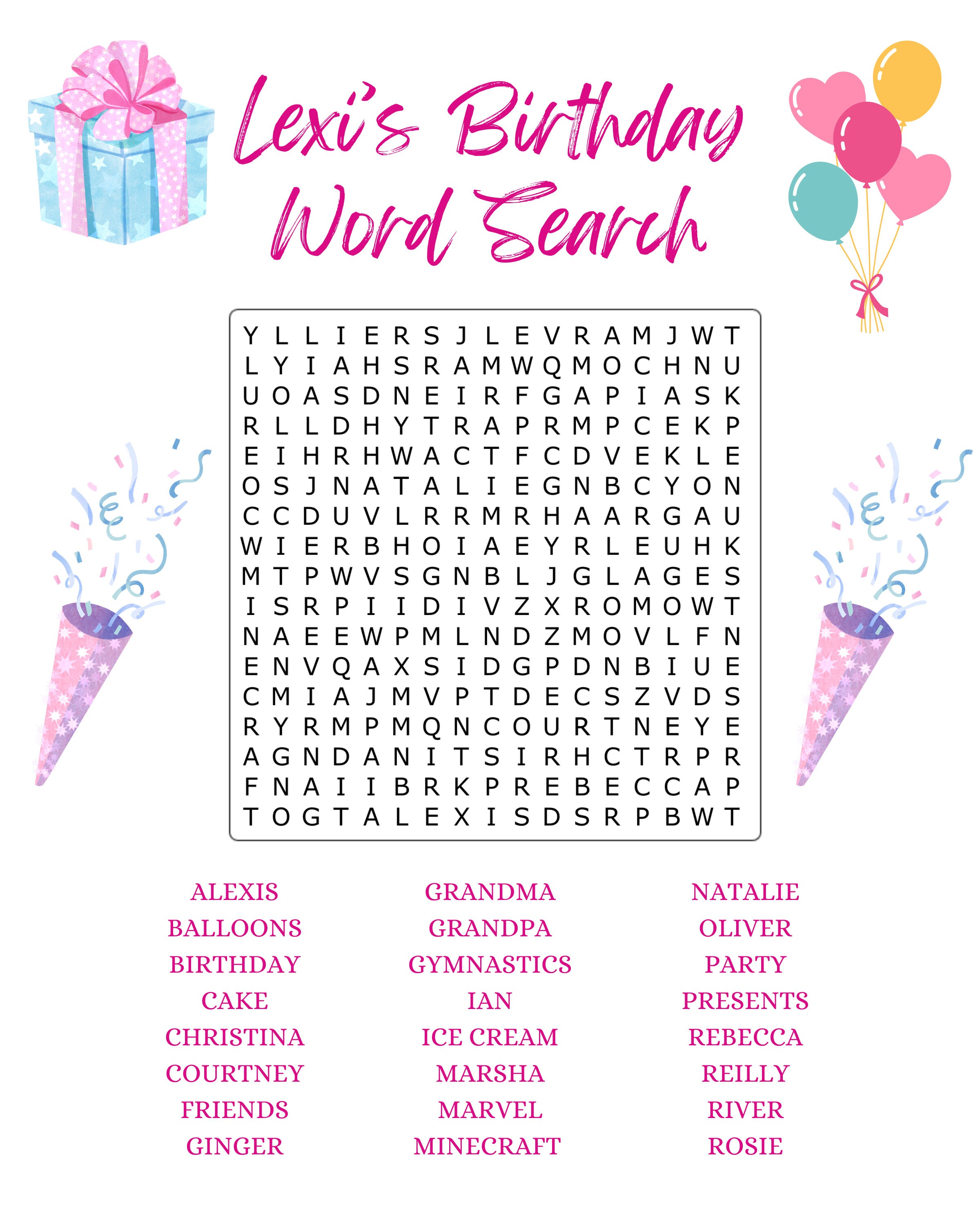 Custom Personalized Word Search Puzzle for Parties, Wedding Showers ...