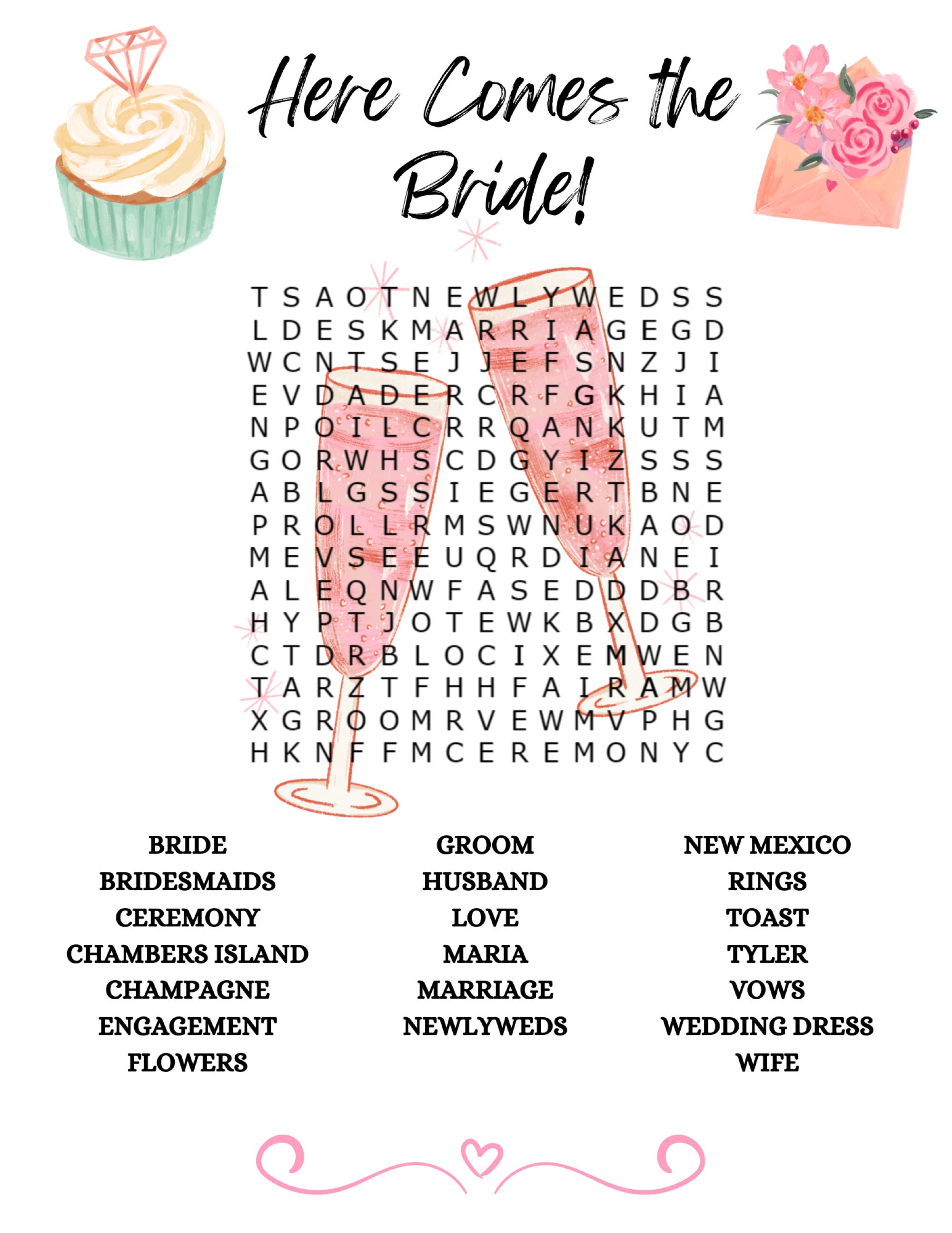 Custom Personalized Word Search Puzzle for Parties, Wedding Showers ...