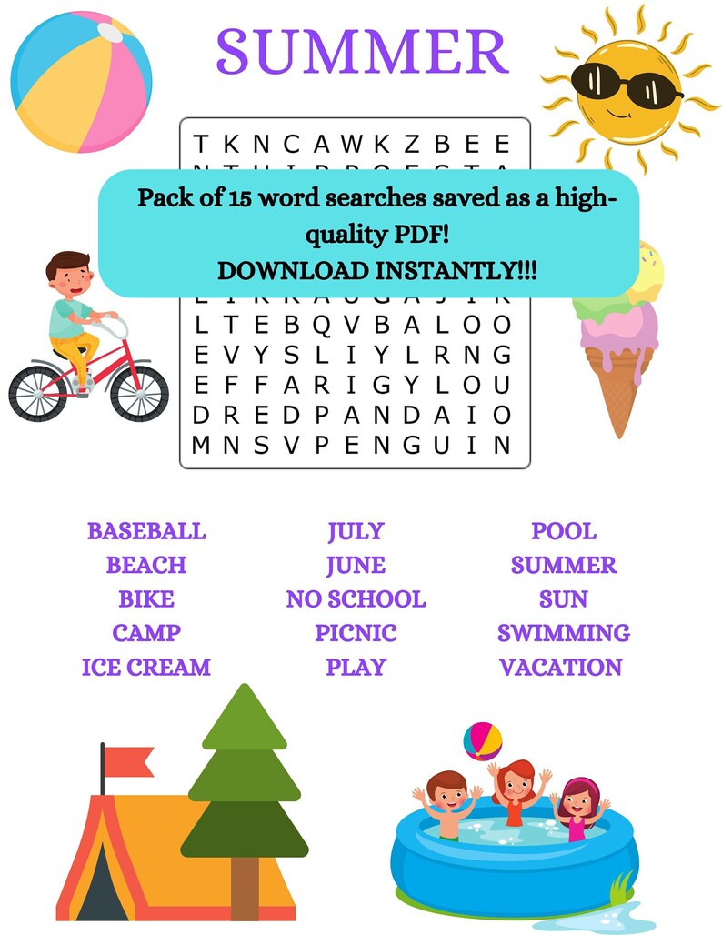 Colorful Word Searches for Kids, Pack of 15 Available to Download ...