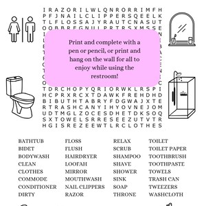 Bathroom Word Search, Restroom Word Search, Forgot Your Phone Word ...
