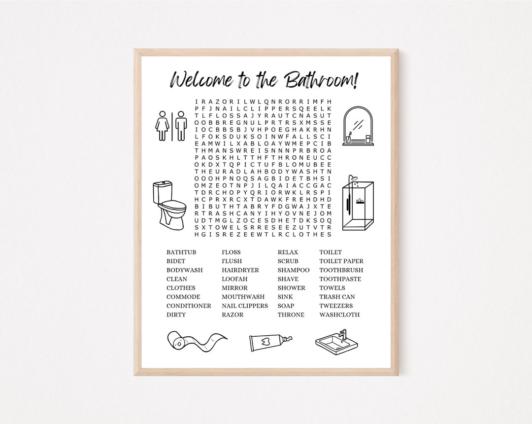 Bathroom Word Search, Restroom Word Search, Forgot Your Phone Word ...