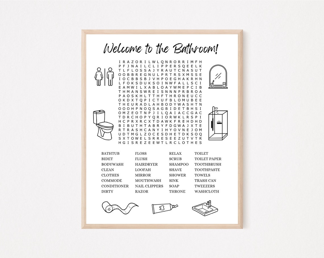 Bathroom Word Search, Restroom Word Search, Forgot Your Phone Word ...