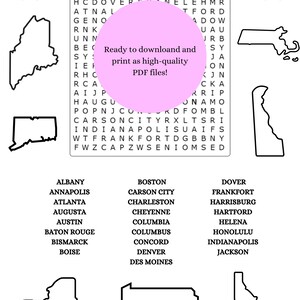 US State Capitals Word Search 4 Pack Printable Game for Students ...