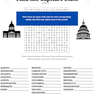 US State Capitals Word Search 4 Pack Printable Game for Students ...