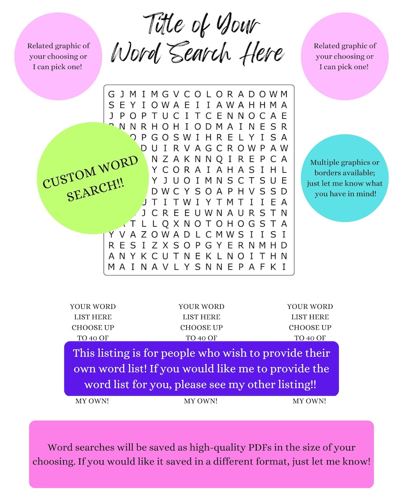 Custom Personalized Word Search and Word Scramble Combo Pack - Etsy