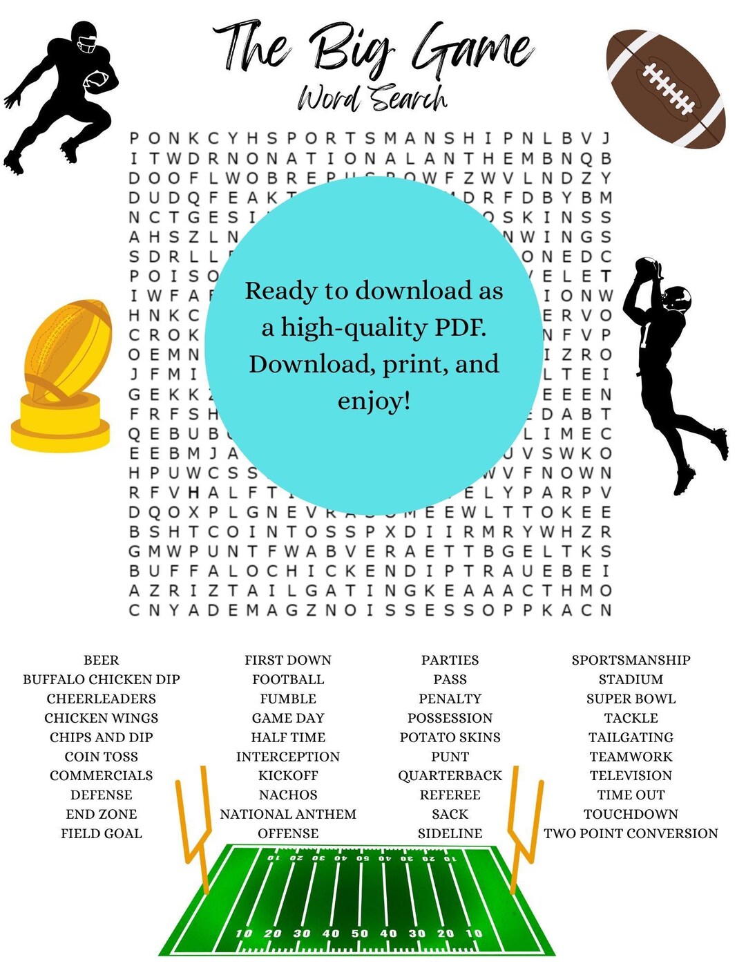 The Big Game Football Word Search Puzzle - Etsy