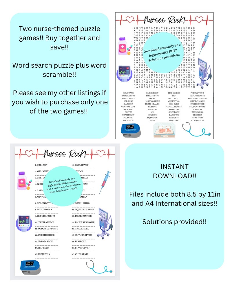 Nurse Word Search and Word Scramble Puzzle Game Combo, Perfect for ...