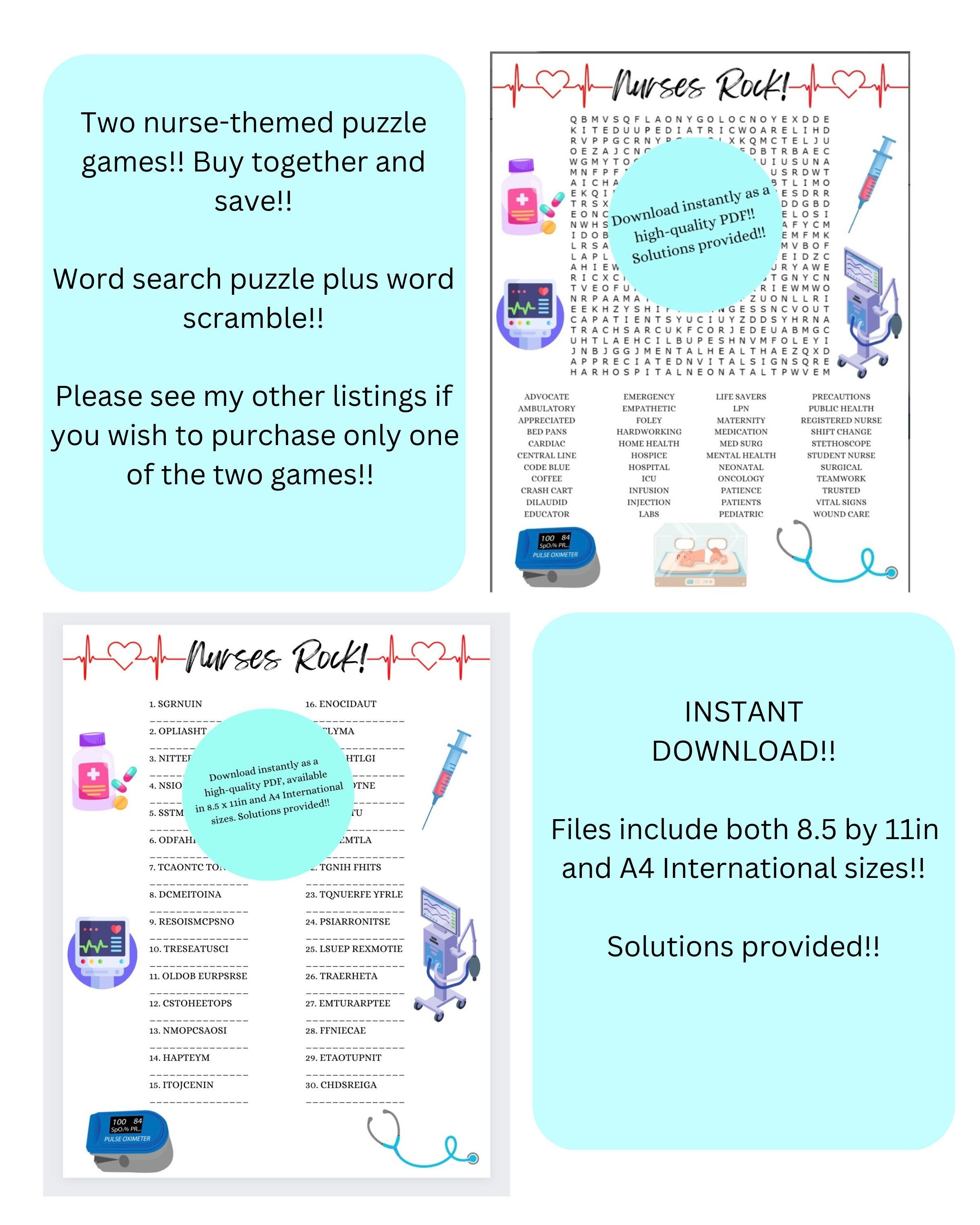 Nurse Word Search & Scramble Puzzle Games (PDF Download) - Etsy