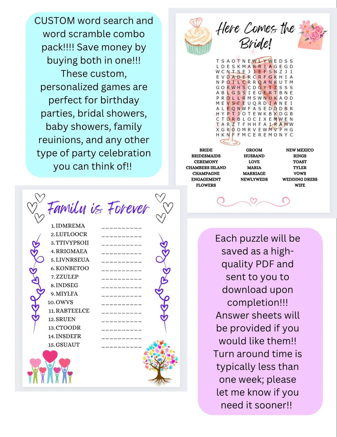 Custom Word Search & Scramble Puzzle Combo: Personalized Party Games ...