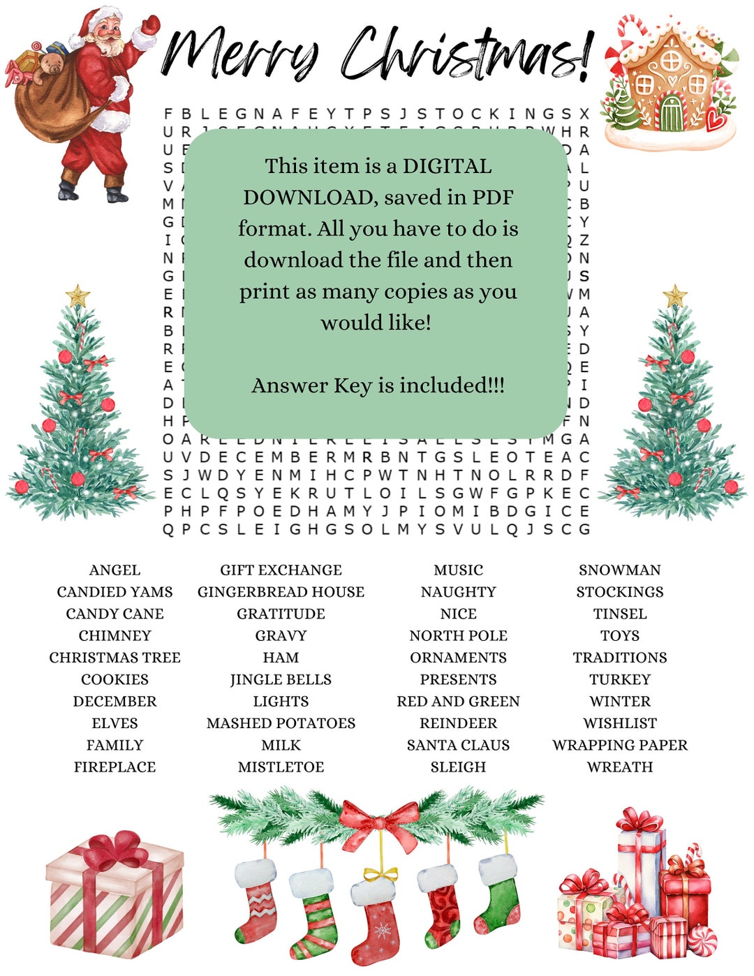 Christmas Word Search Puzzle - Etsy