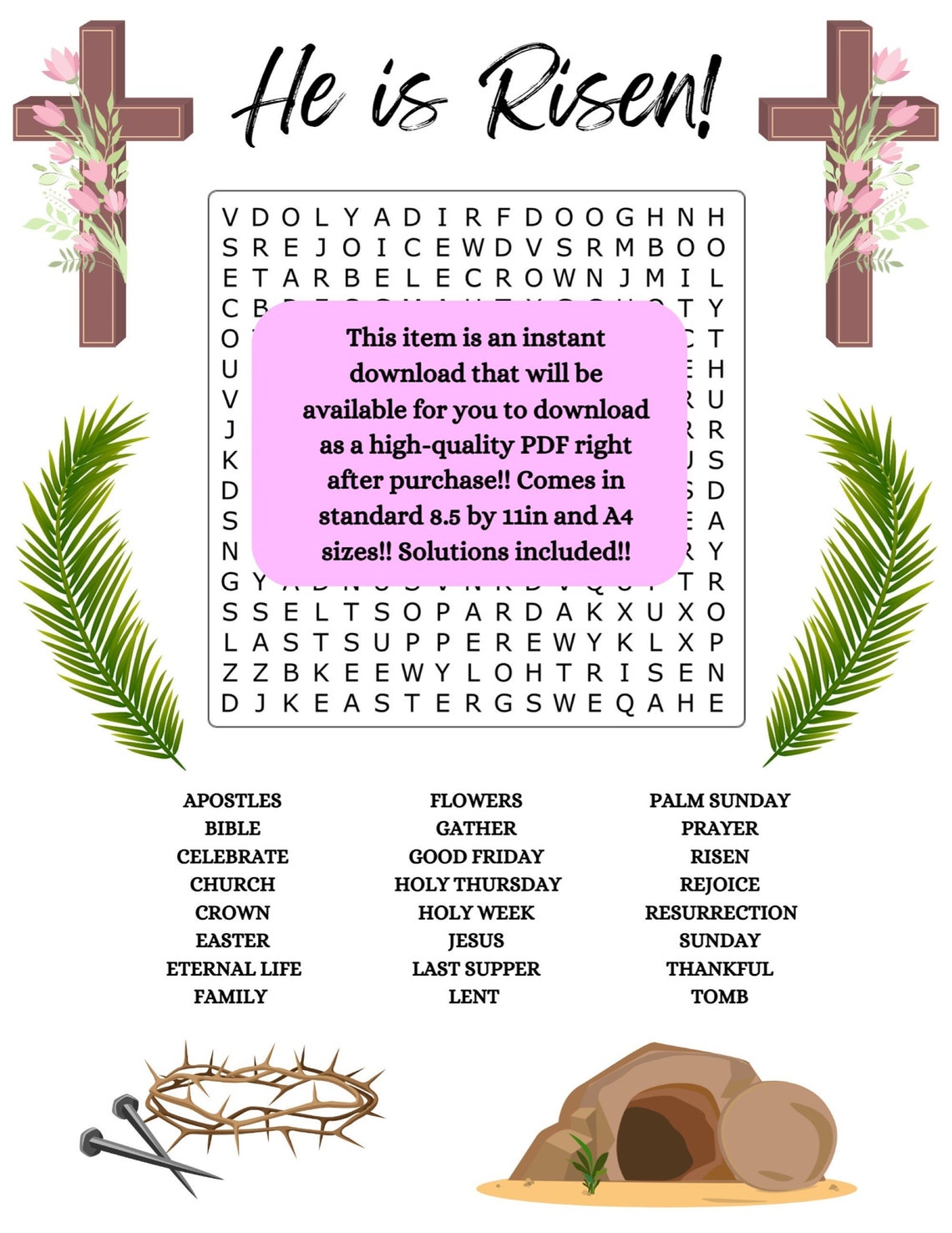 He is Risen Easter Word Search Puzzle Game - Etsy