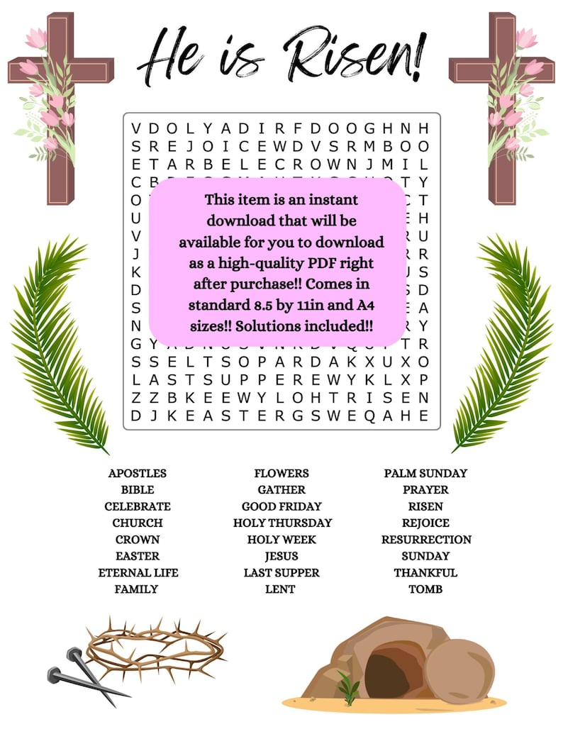 He is Risen Easter Word Search Puzzle Game - Etsy