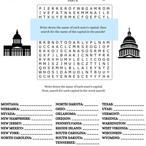 US State Capitals Word Search 4 Pack Printable Game for Students ...