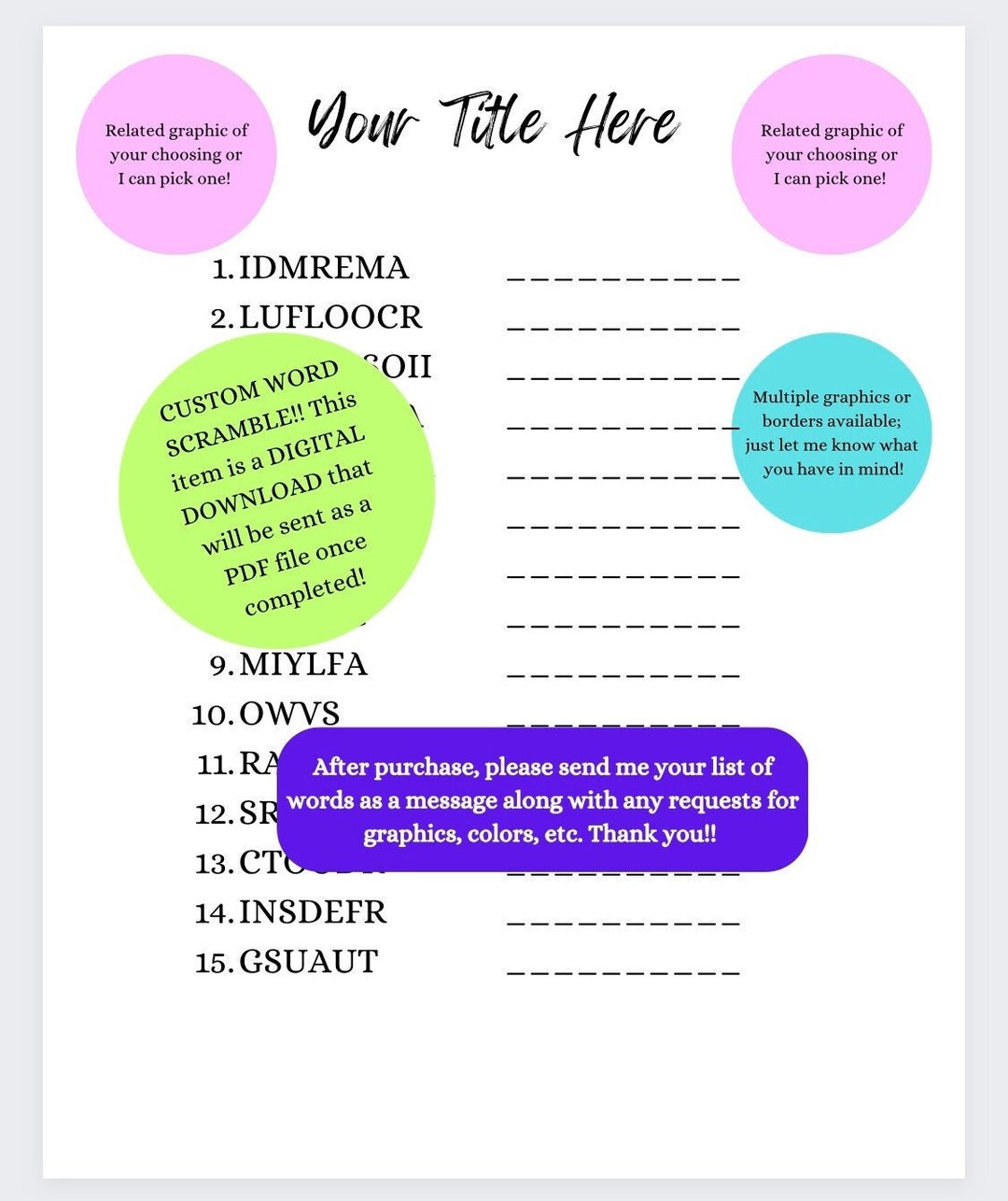 Custom Personalized Word Scramble Game for Parties, Baby Showers ...