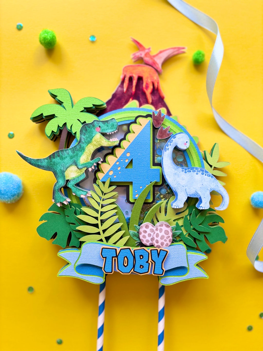 Dinosaur Themed Custom Cake Topper With Shaker and Light Options - Etsy