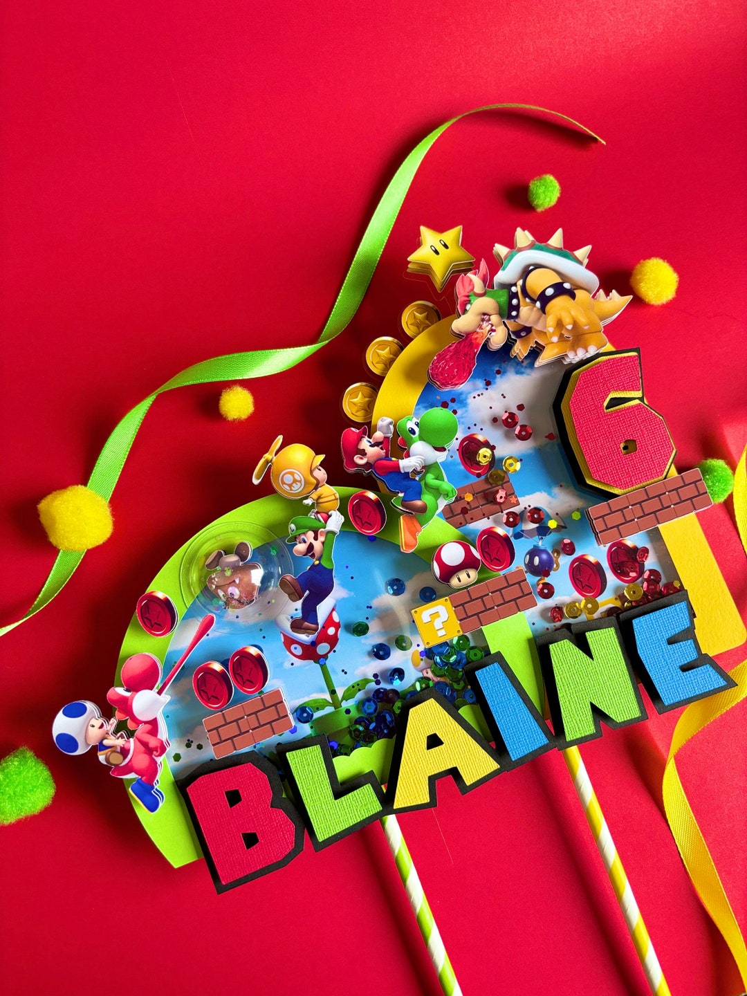 Super Mario Custom Birthday Cake Topper Duo Shaker W/light Option - Etsy