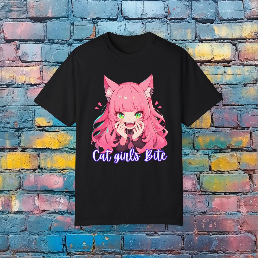 Cat Girls Bite T-shirt Cute Anime Graphic Tee - Etsy