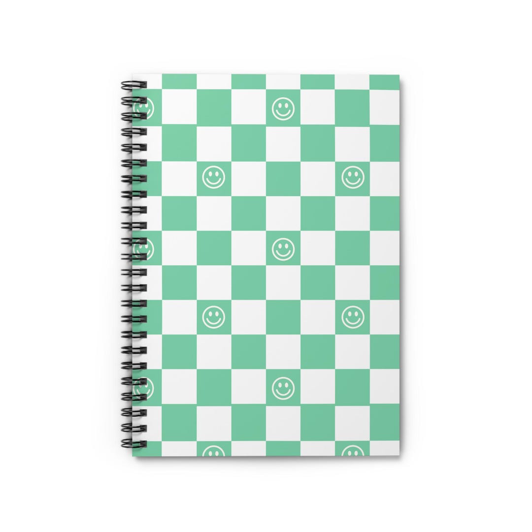 Green Checkered Smiley Face Spiral Notebook - Fun and Functional ...