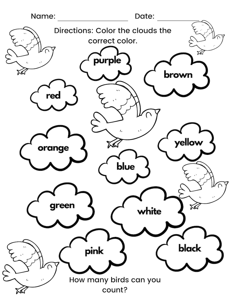 Kids Coloring and Counting, Color the Clouds, Count the Birds, K 5 ...