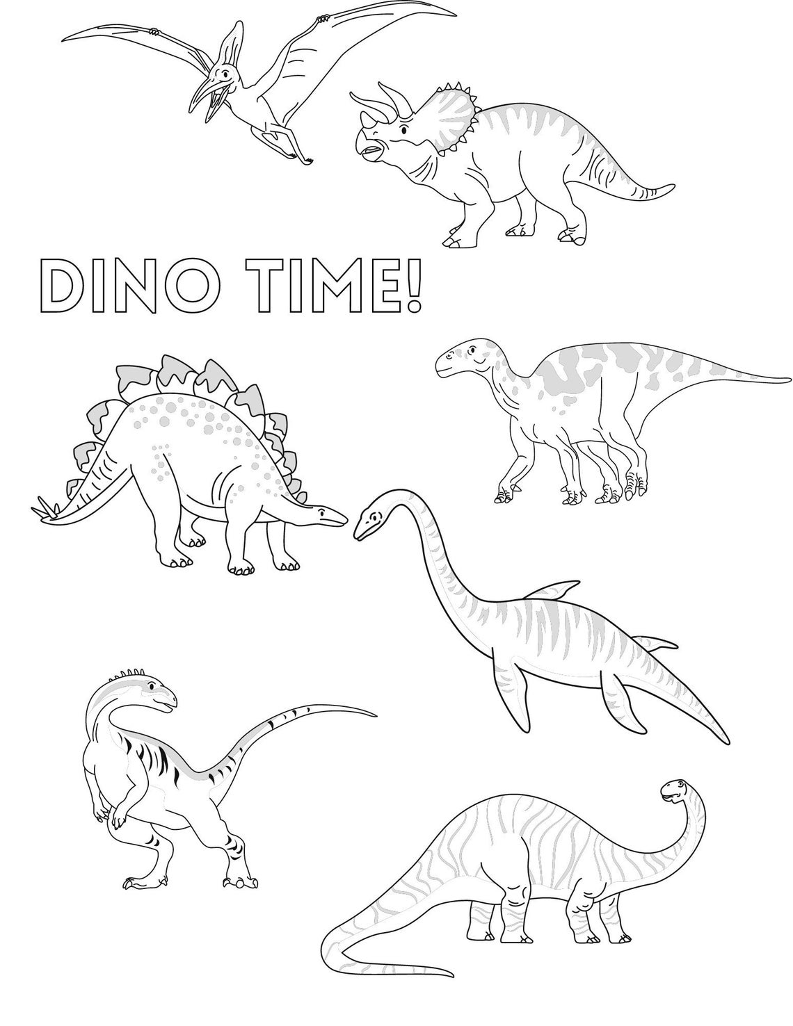10 Dinosaur Coloring Pages With Names, K-5, Digital Coloring Page ...