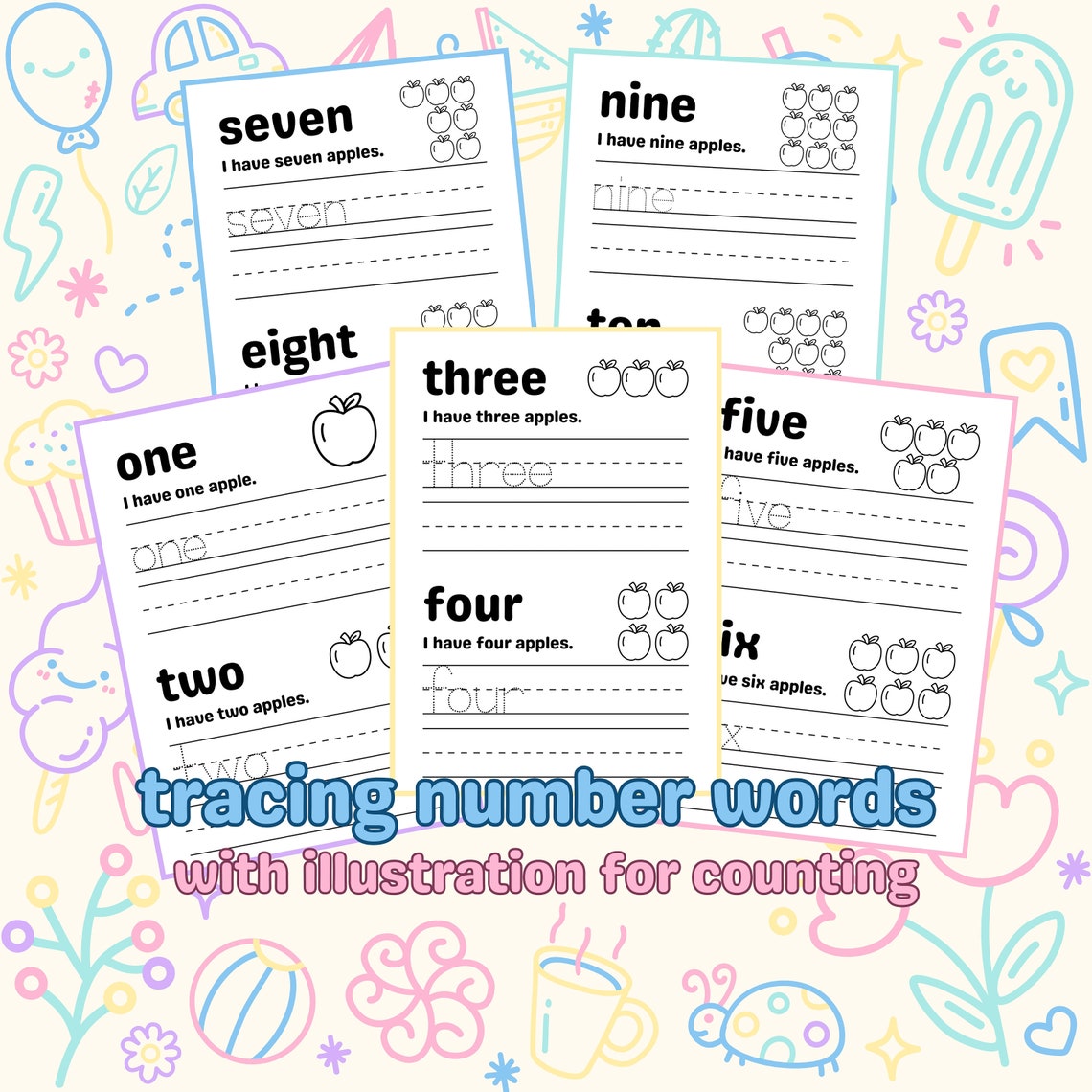 Number Words 1 to 10 Printable Worksheet Tracing Number Words, Matching ...