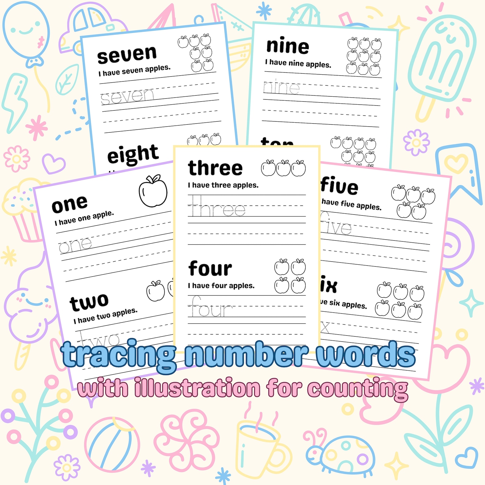 Number Words 1 to 10 Printable Worksheet Tracing Number Words, Matching ...
