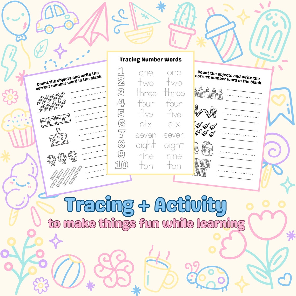 Number Words 1 to 10 Printable Worksheet Tracing Number Words, Matching ...