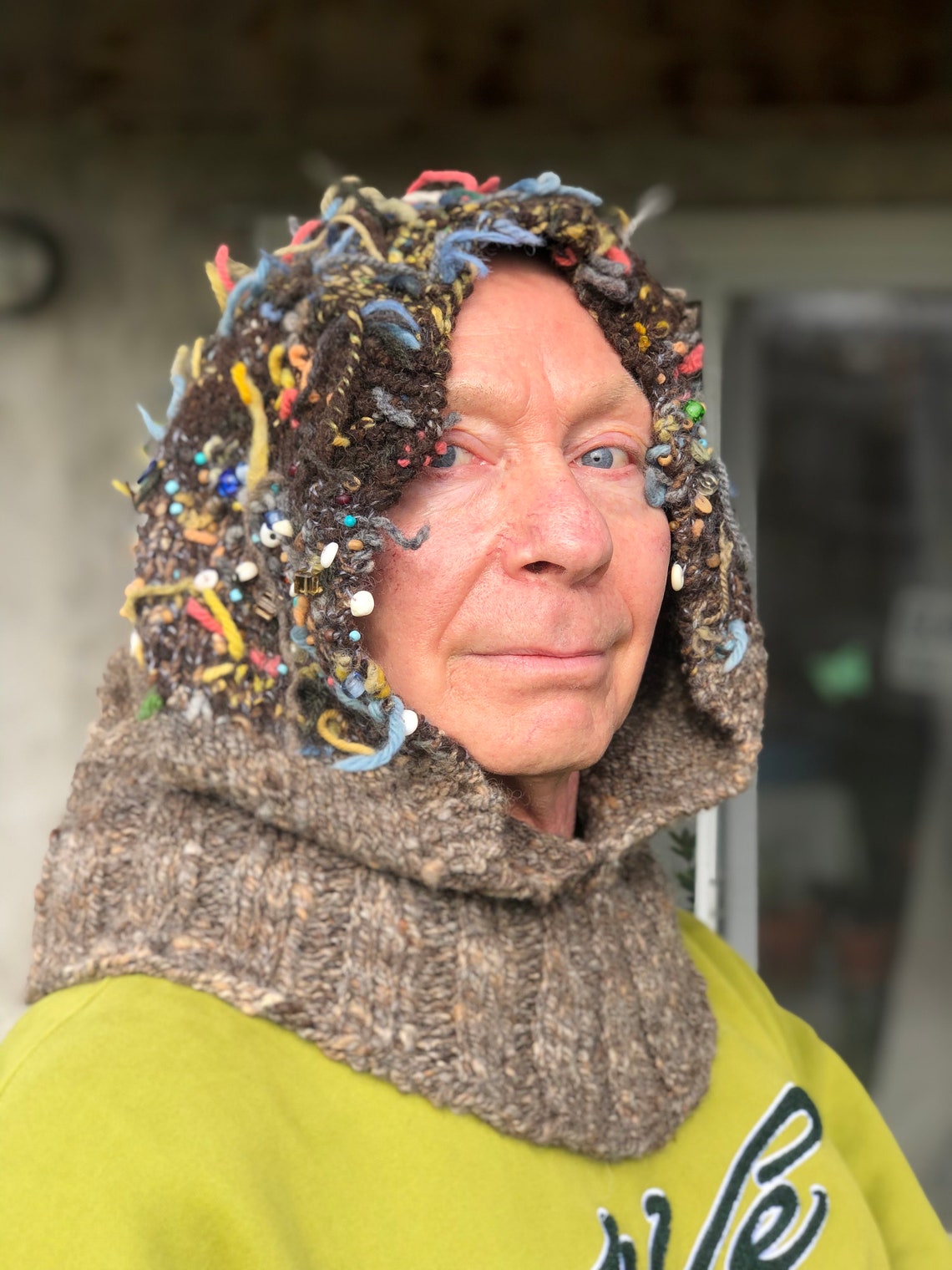 Knitted Hood Medieval Hood Beaded Hood Wearable Art Hand Spun Wool Knit ...